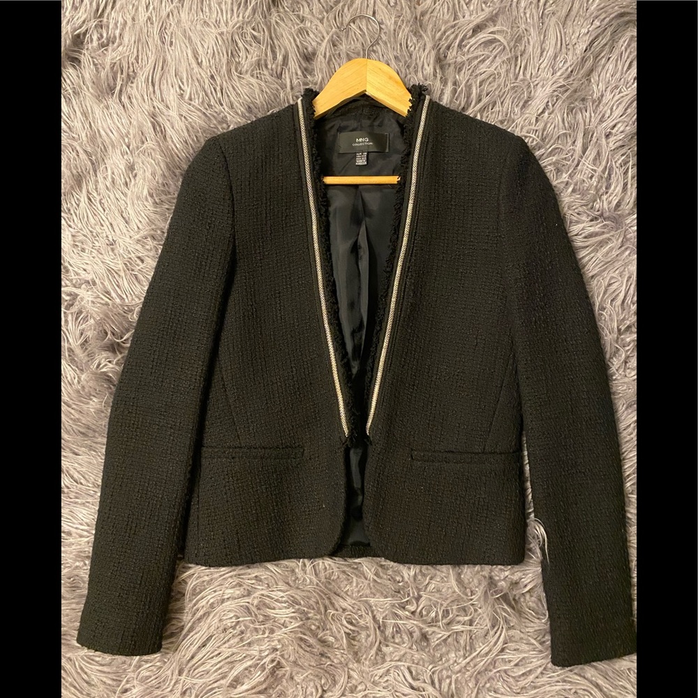 Mando Black Tweed Jacket Silver Chain Details - Gem